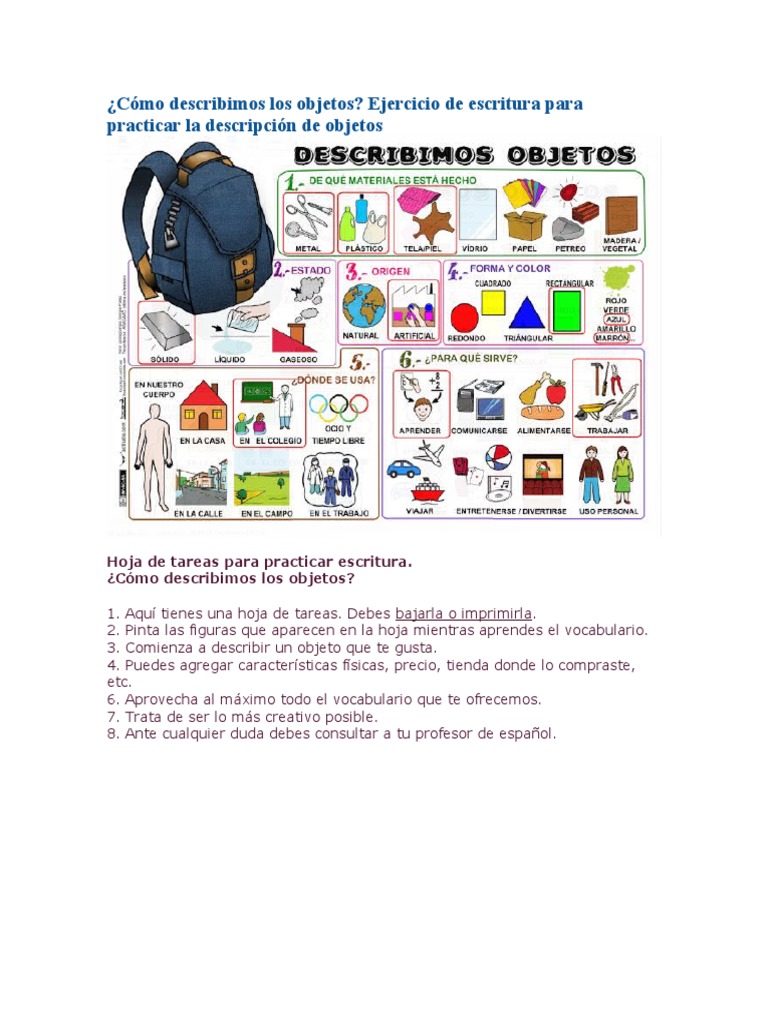 Cómo Describimos Los Objetos Actividad | PDF