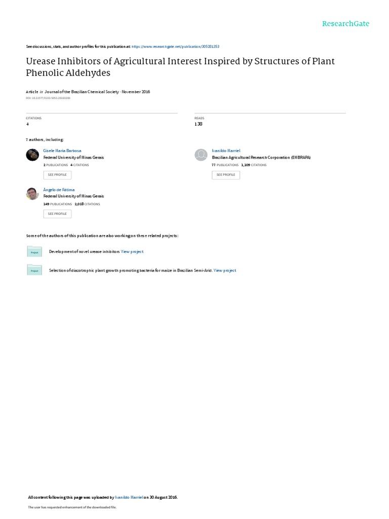 Urease Inhibitors of Agricultural Interest Inspire | PDF | Fertilizer ...