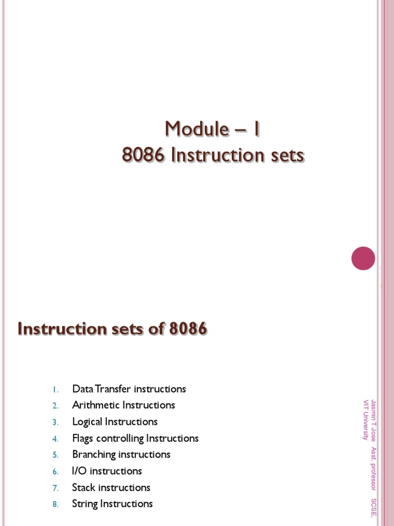 Module 1 8086 Instruction Set | PDF | Division (Mathematics) | Subroutine