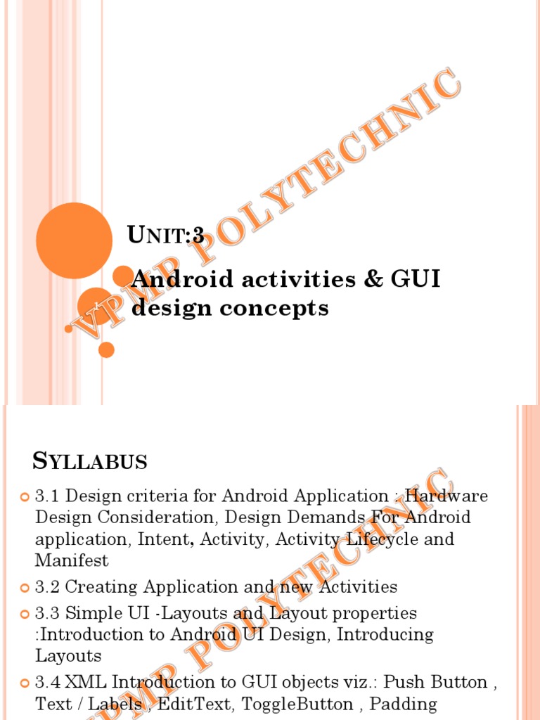U:3 Android Activities & GUI Design Concepts | PDF | Graphical User Interfaces | Application ...