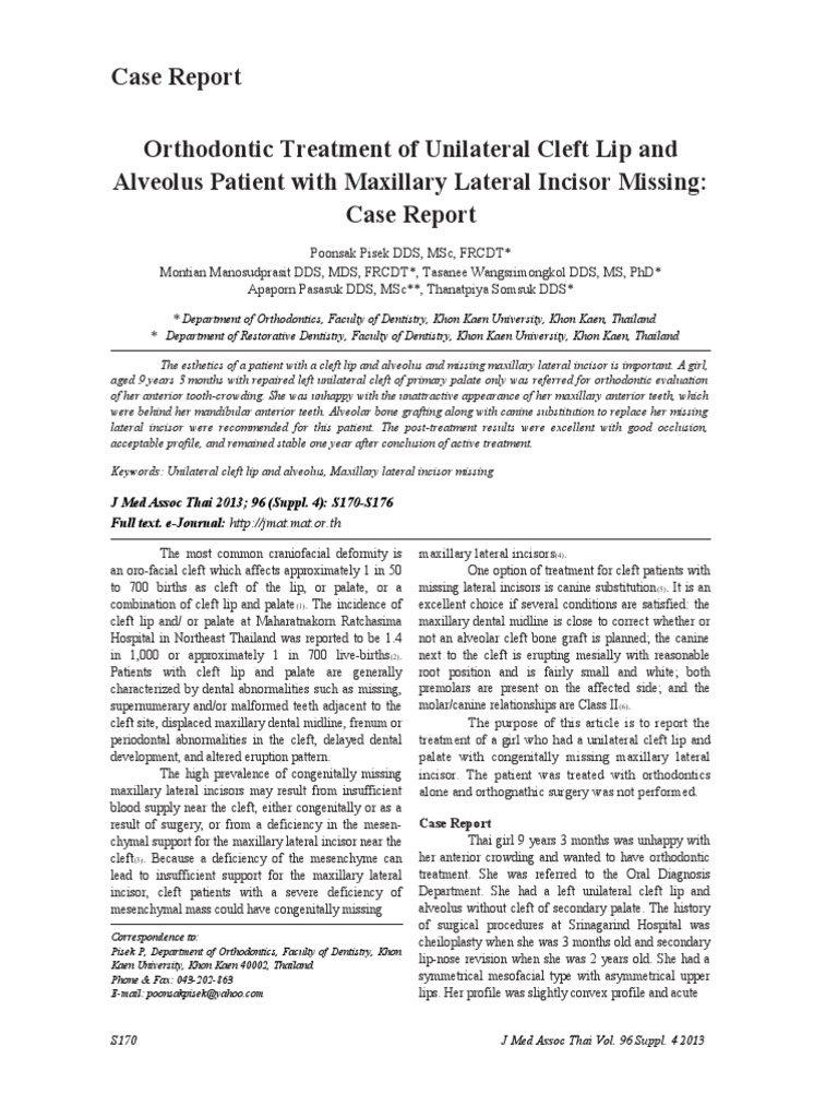 Case Report on Orthodontic Treatment of Patient with Unilateral Cleft ...