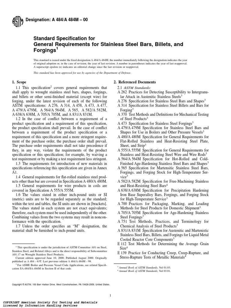 Astm A484-A484m-00 | PDF | Rolling (Metalworking) | Annealing (Metallurgy)