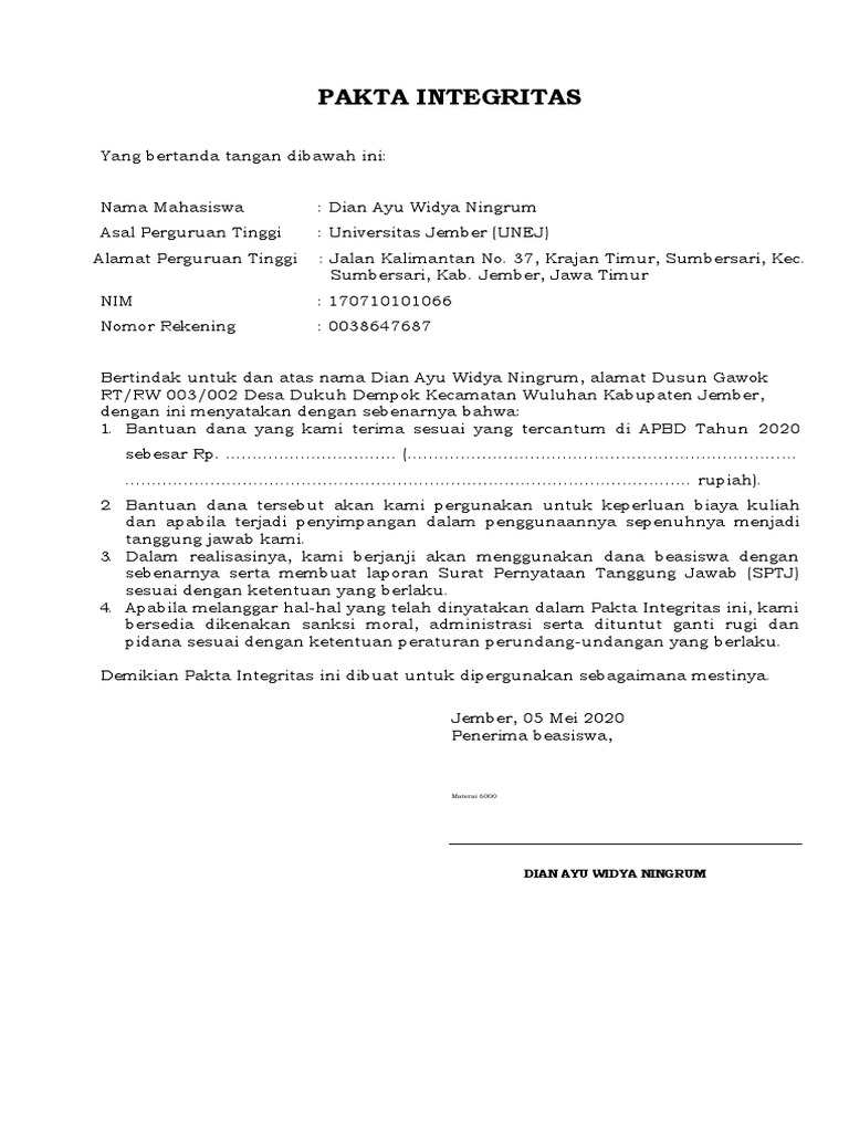 Pakta Integritas Dan SPTJ | PDF