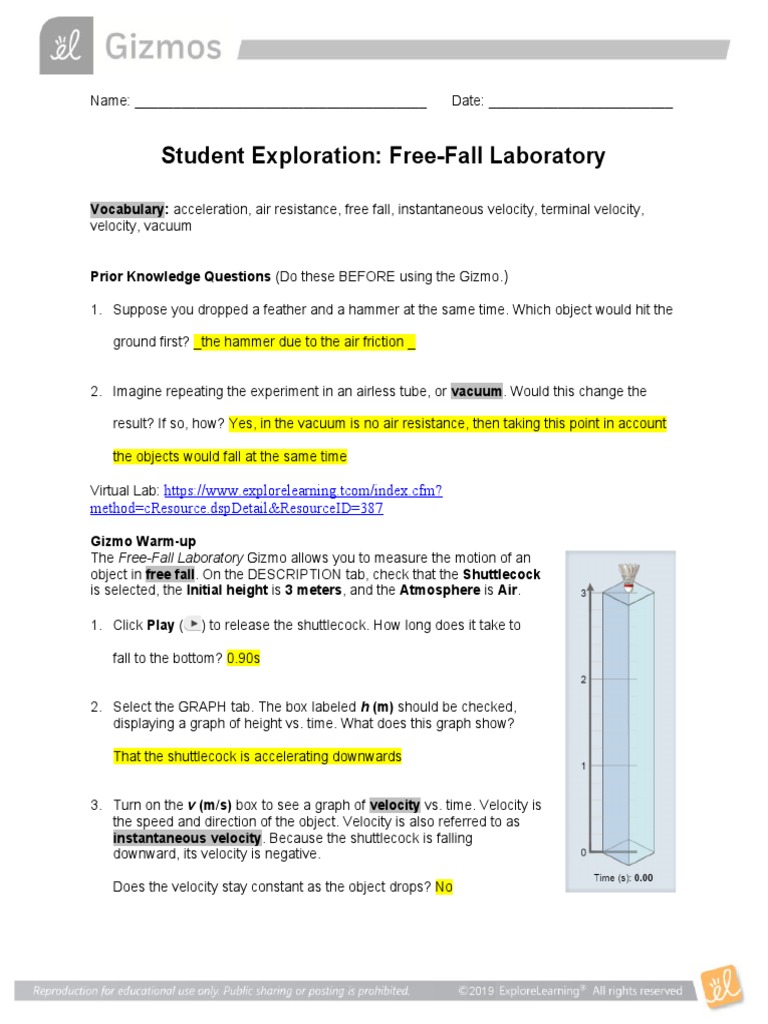 Student Exploration: Free-Fall Laboratory | PDF | Velocity | Acceleration
