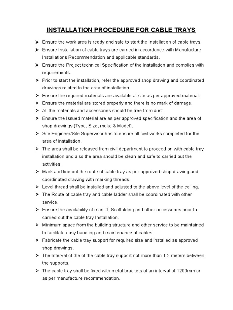 Installation Procedure For Cable Trays | PDF | Manufactured Goods ...