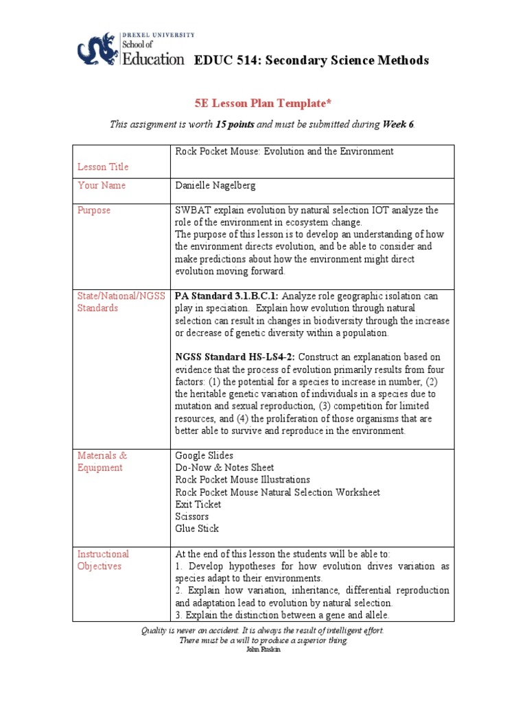 5e Lesson Plan DN Drexel | PDF | Genetic Diversity | Natural Selection