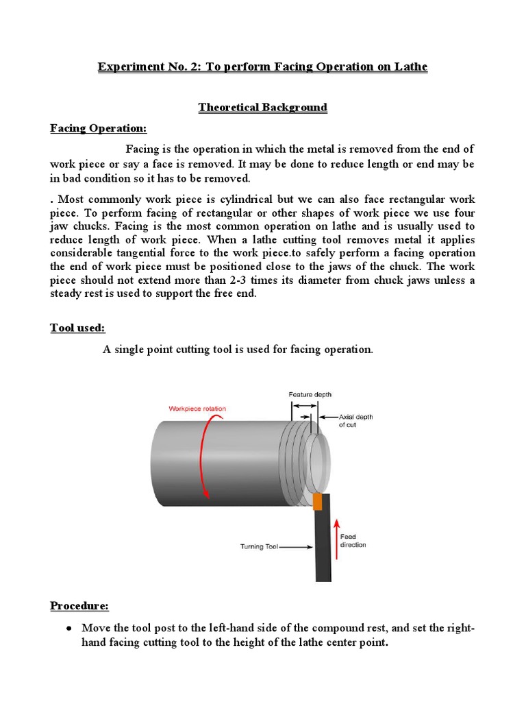 Experiment No. 2: To Perform Facing Operation On Lathe | PDF ...