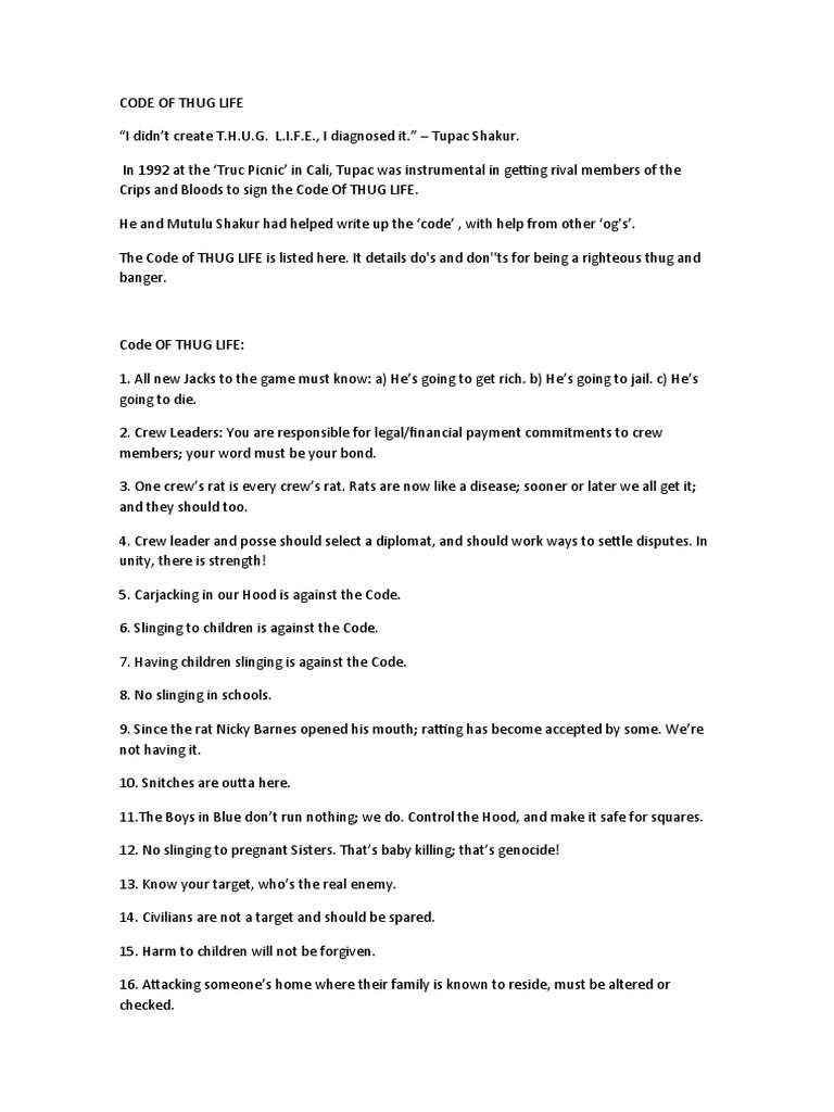 Code of Thug Life | Download Free PDF | Violence | Unrest