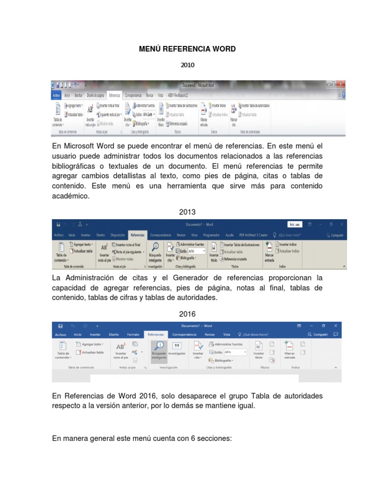 Menú Referencias Word: Herramienta para Gestionar Citas, Notas y Tablas ...