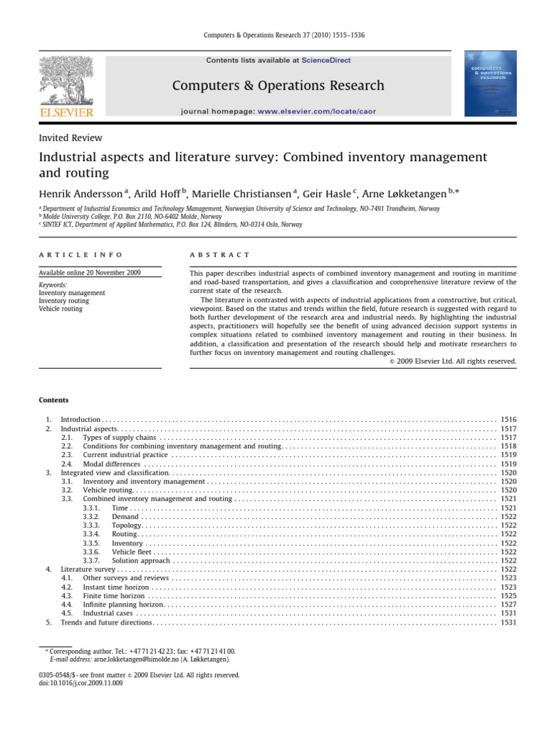 Computers & Operations Research: Henrik Andersson, Arild Hoff, Marielle ...