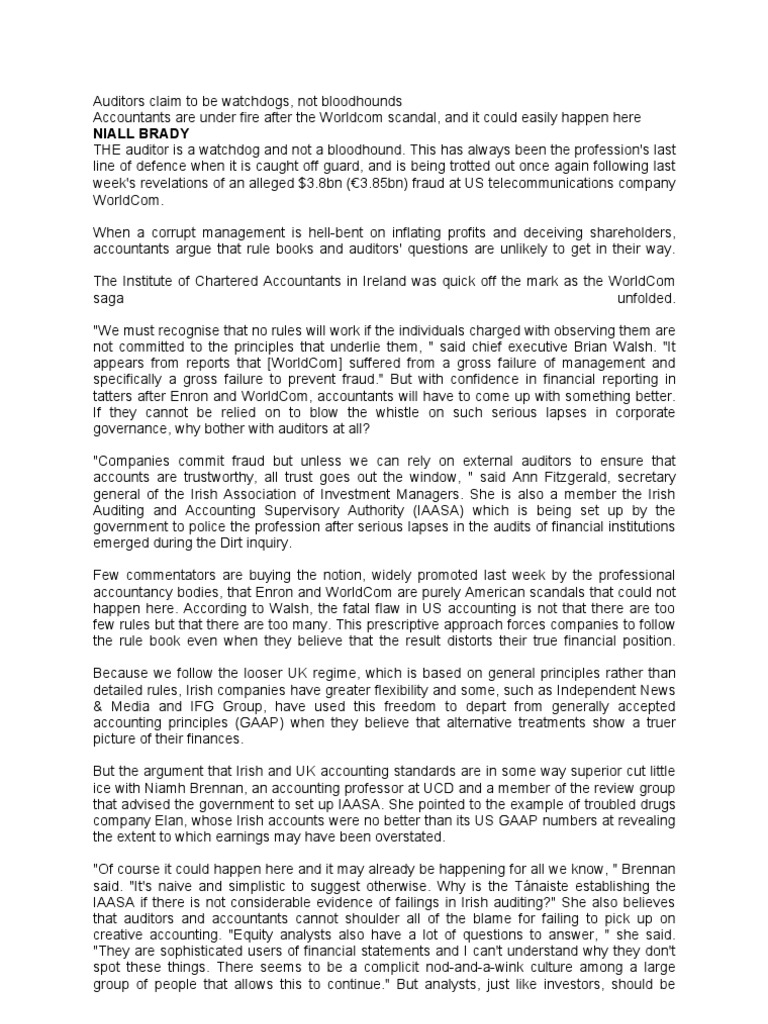 Auditors Claim To Be Watchdogs | Download Free PDF | Accounting | Audit