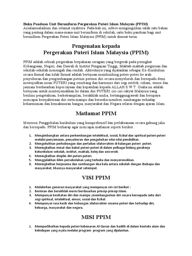 Unit Beruniform Pergerakan Puteri Islam Malaysia (PPIM | PDF