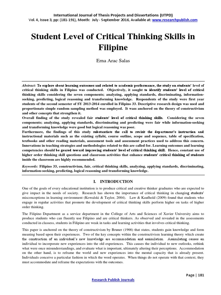Student Level of Critical Thinking-3745 | PDF | Critical Thinking ...