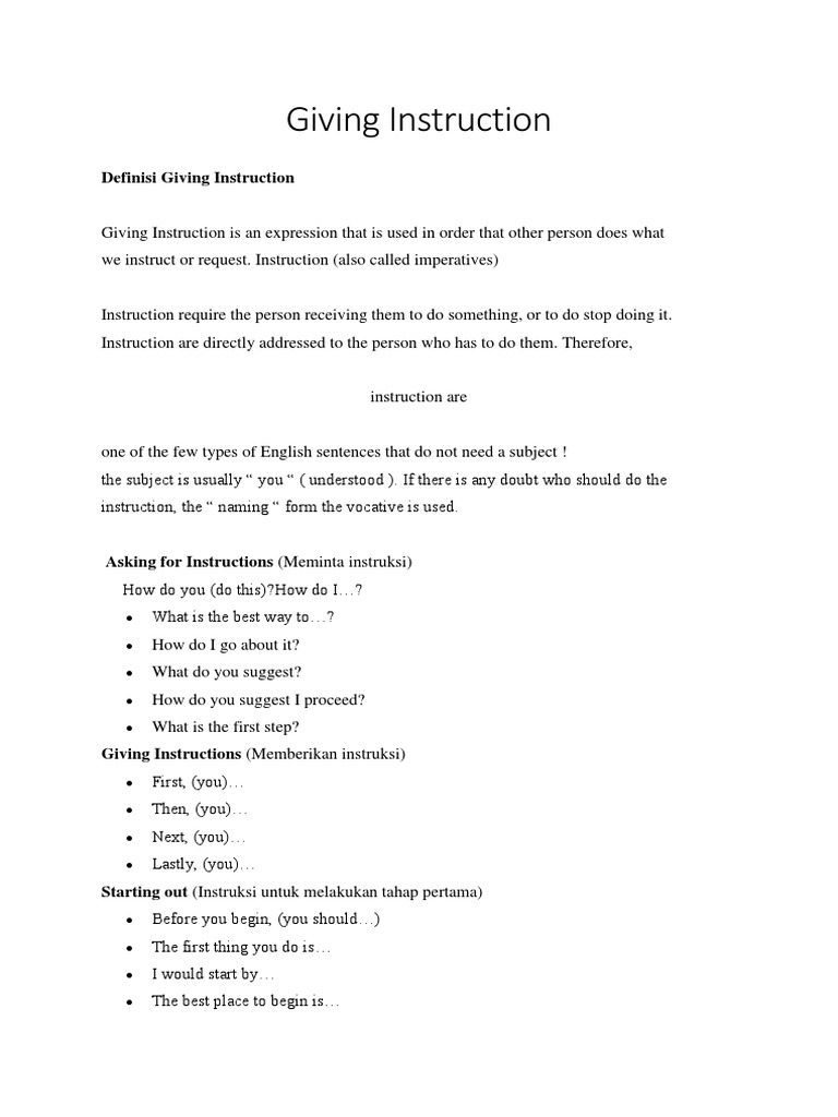 Giving Instruction | PDF | Verb | Word