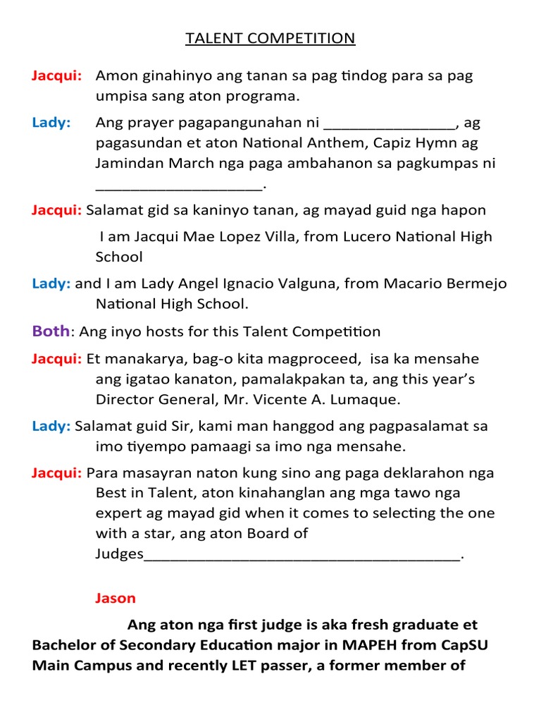 TALENT COMPETITION Script Final | PDF