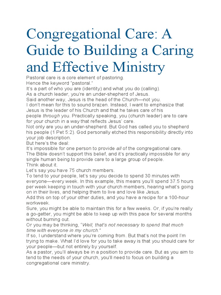Congregational Care: A Guide To Building A Caring and Effective ...