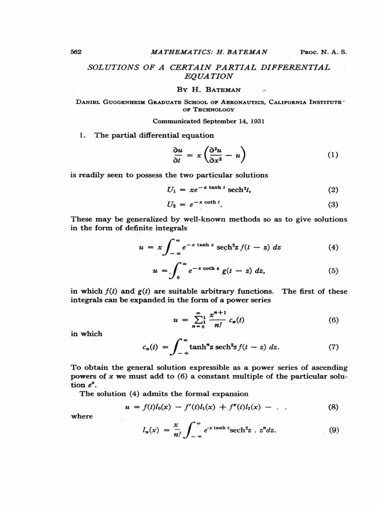 Bateman H. - Solutions of A Certain Partial Differential Equation (1931 ...