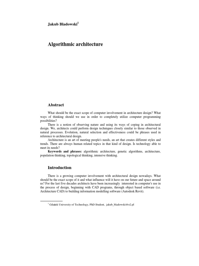 Algorithmic Architecture | PDF | Natural Selection | Genetic Algorithm Algorithmic Architecture | PDF | Natural Selection | Genetic Algorithm
