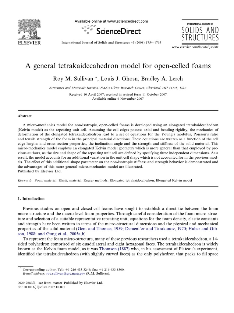 A General Tetrakaidecahedron Model For Open-Celled Foams: Roy M ...