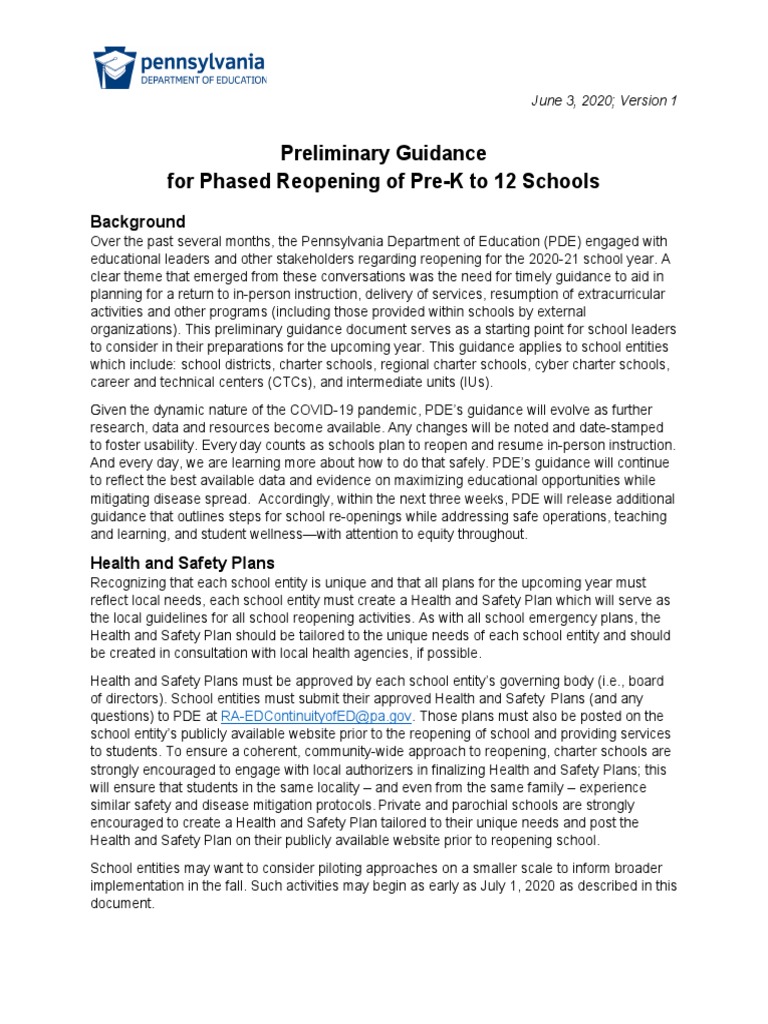 Pre-K To 12 Reopening Guidance | PDF | Hygiene | Classroom