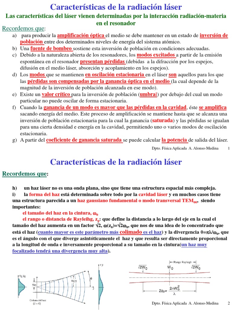 Tema 2b Caracteristicas y Control Del Haz Láser | PDF | Láser | Óptica