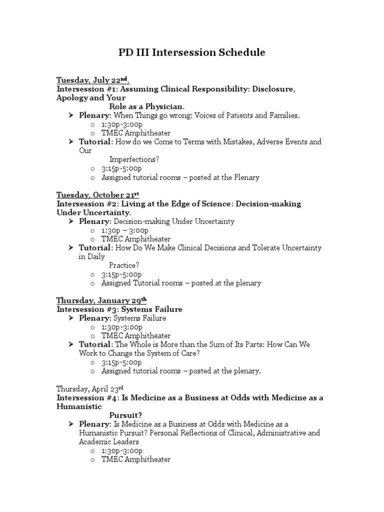PD III Intersession Schedule | PDF