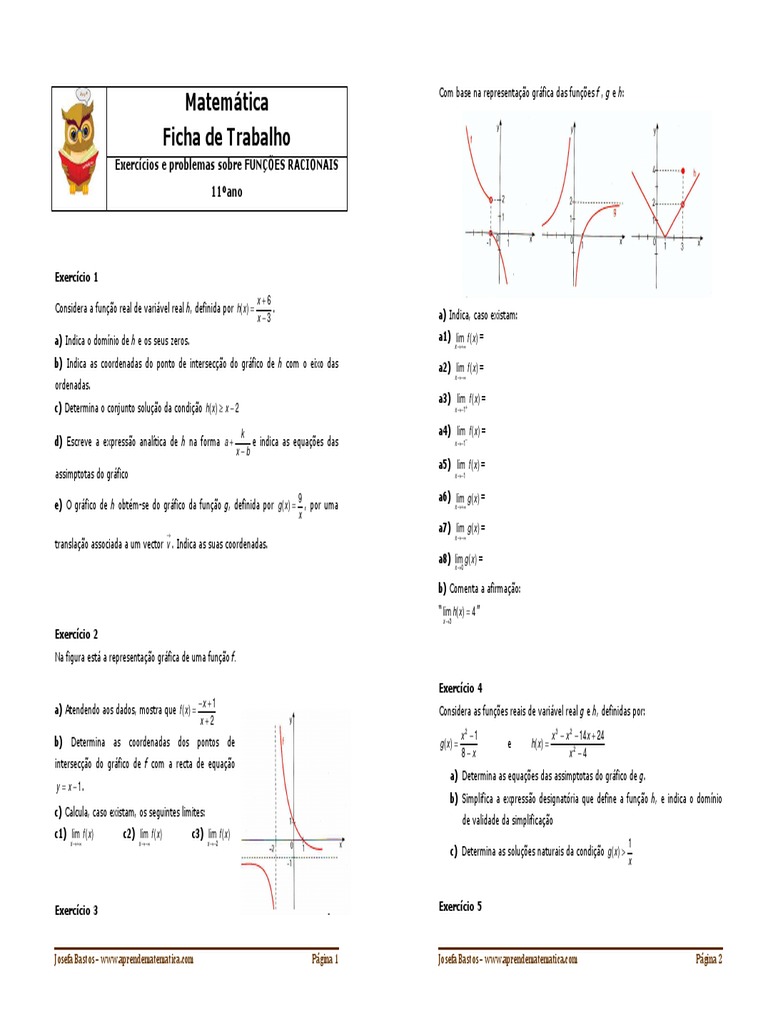 Matemática Ficha de Trabalho: Exercícios e problemas sobre FUNÇÕES ...