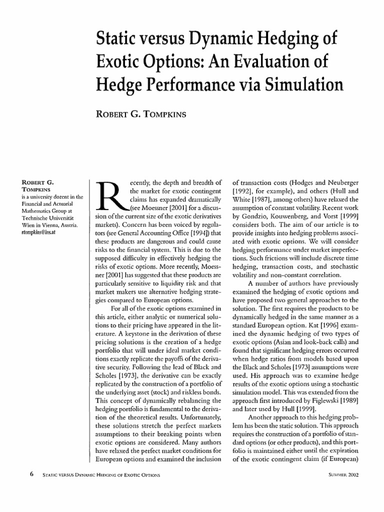 Static Versus Dynamic Hedging of Exotic Options | PDF | Greeks (Finance ...