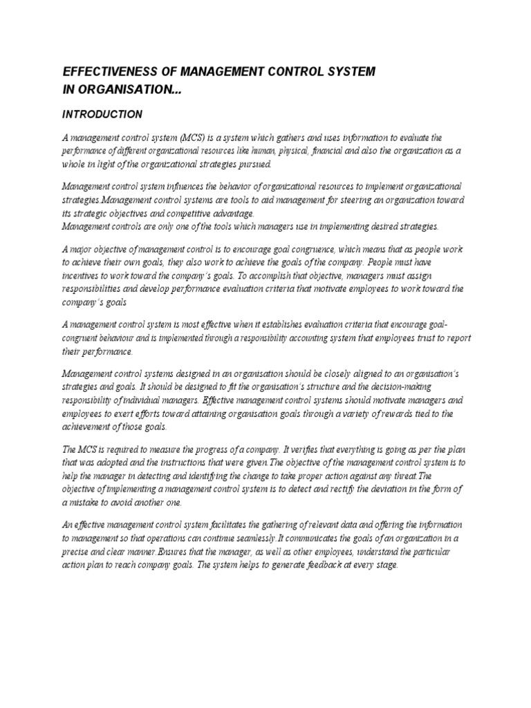 MCS Assignment | PDF | Goal | System