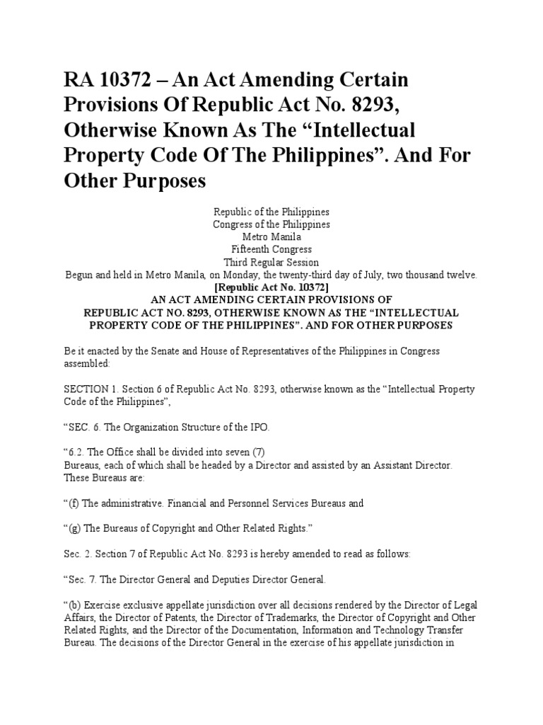 Ra 10372 | PDF | Copyright Infringement | Copyright