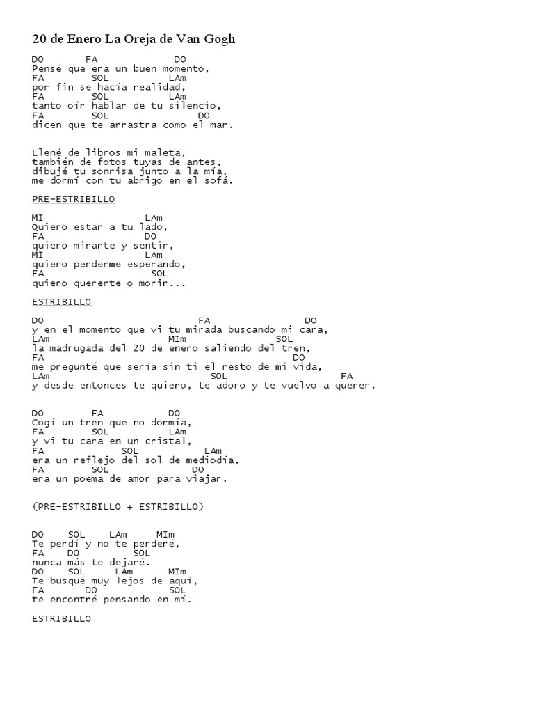 Canción "20 de Enero" Acordes y Letra | PDF | Arte | Poesía