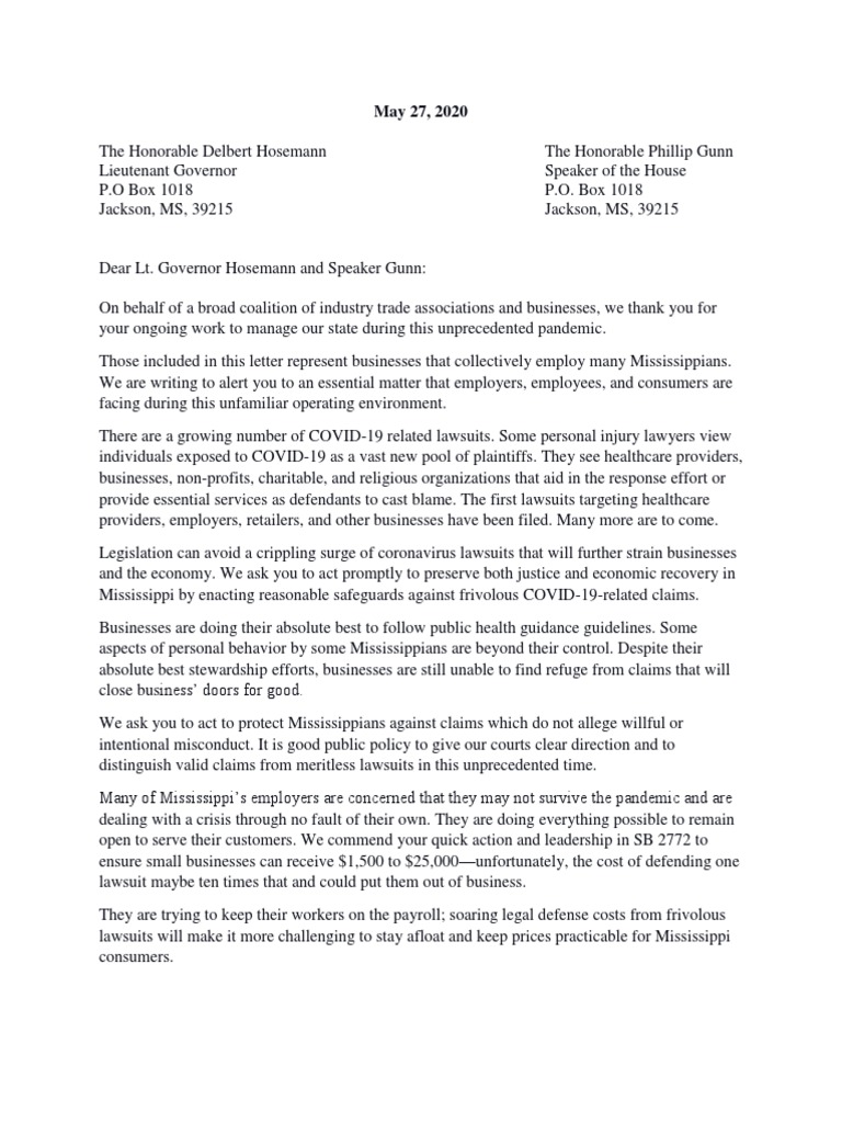 COVID-19 Letter To Leadership | PDF | Lawsuit | Employment