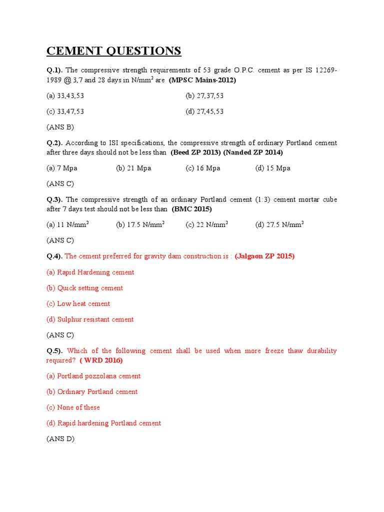 Cement Questions | Download Free PDF | Cement | Mortar (Masonry)