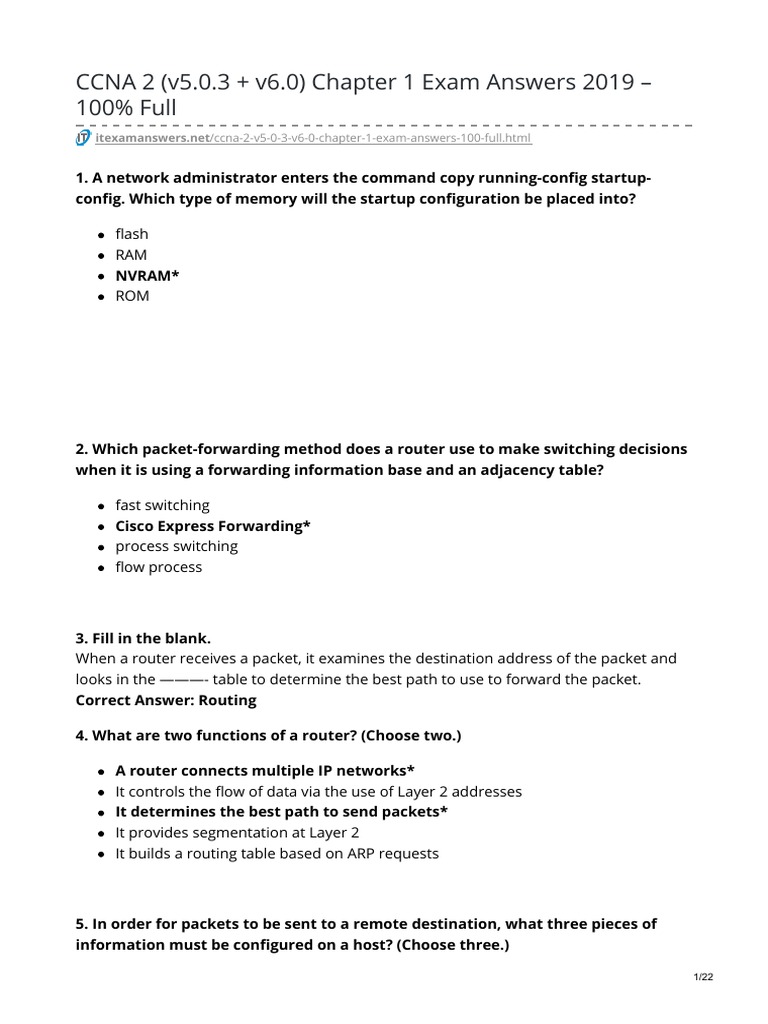 CCNA 2 (v5.0.3 + v6.0) Chapter 1 Exam Answers 2019 - 100% Full | PDF | Network Switch | Ip Address