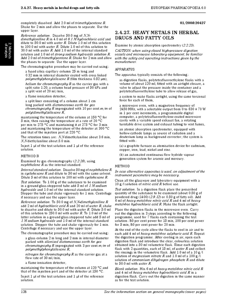PH Eur 2.4.27. Heavy Metals in Herbal Drugs and Fatty Oils | PDF ...