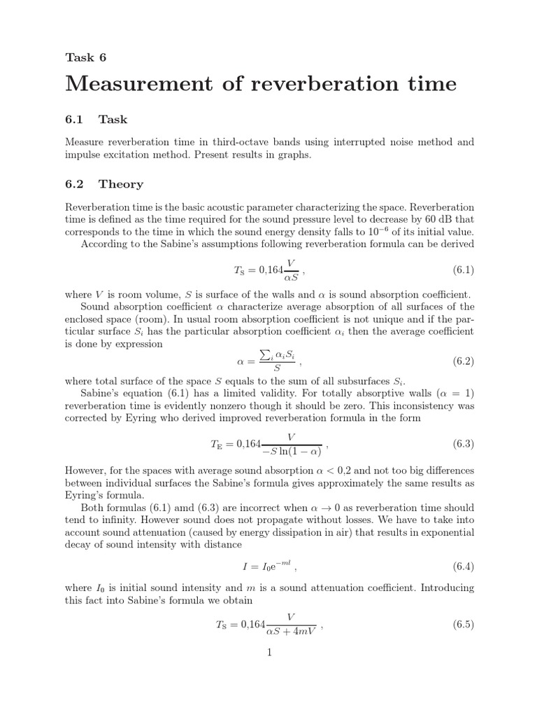 Measurement of Reverberation Time 4th Sem | PDF | Decibel | Signal ...