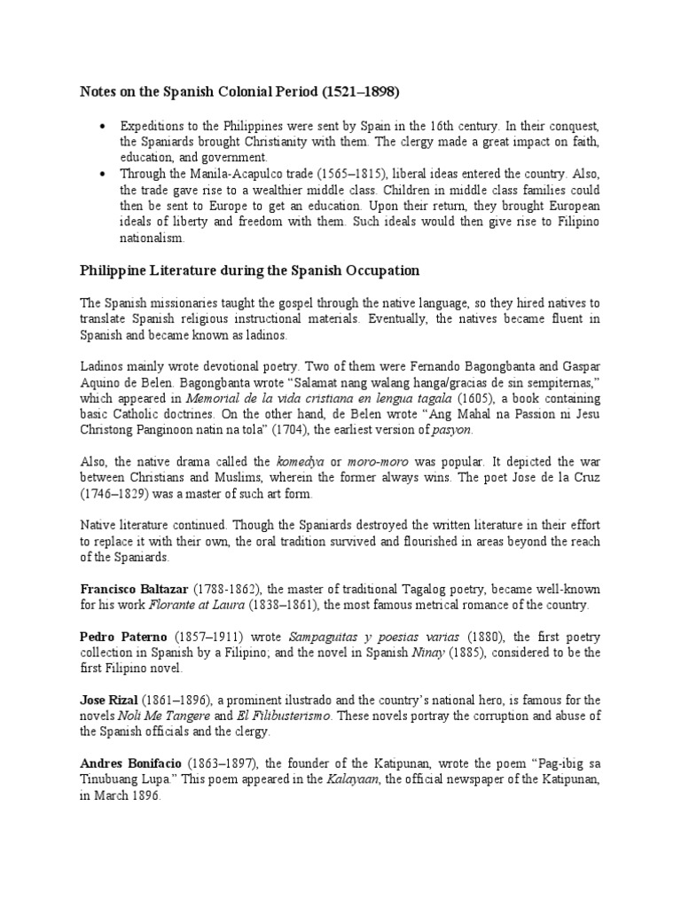 Notes On The Spanish Colonial Period (1521-1898) | PDF | Philippines ...