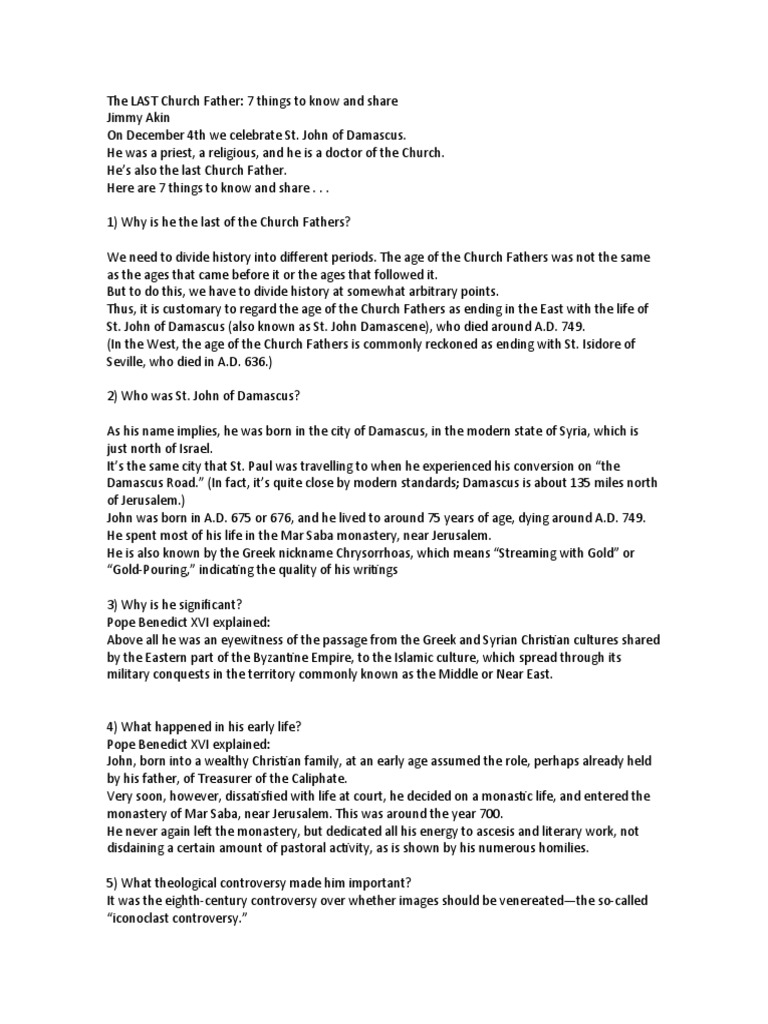 The LAST Church Father | Download Free PDF | Catholic Church | Church ...