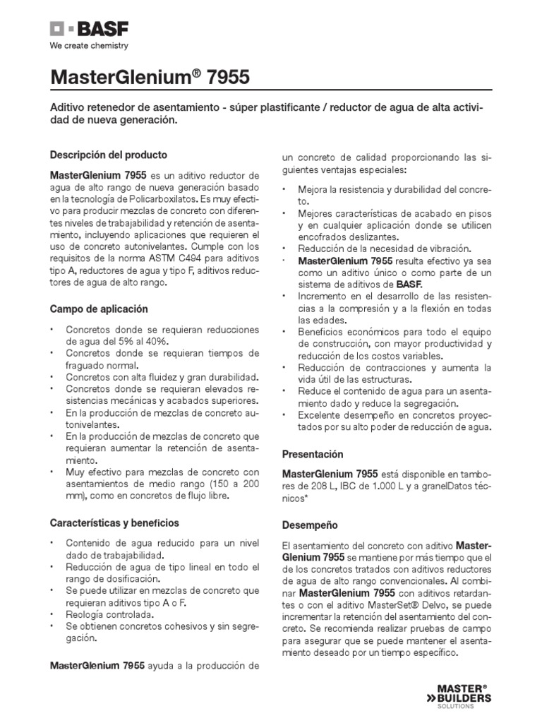 MasterGlenium 7955 Tds (1670) | PDF | Hormigón | Química