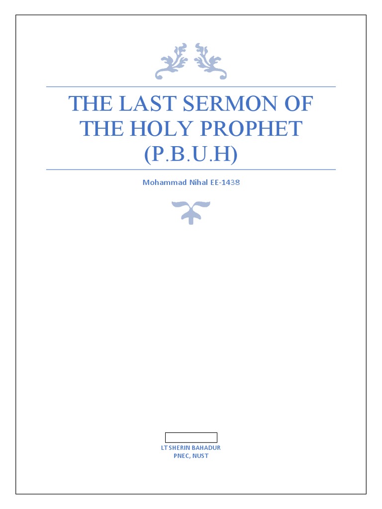 The Last Sermon of The Holy Prophet | PDF | Hajj | Muhammad