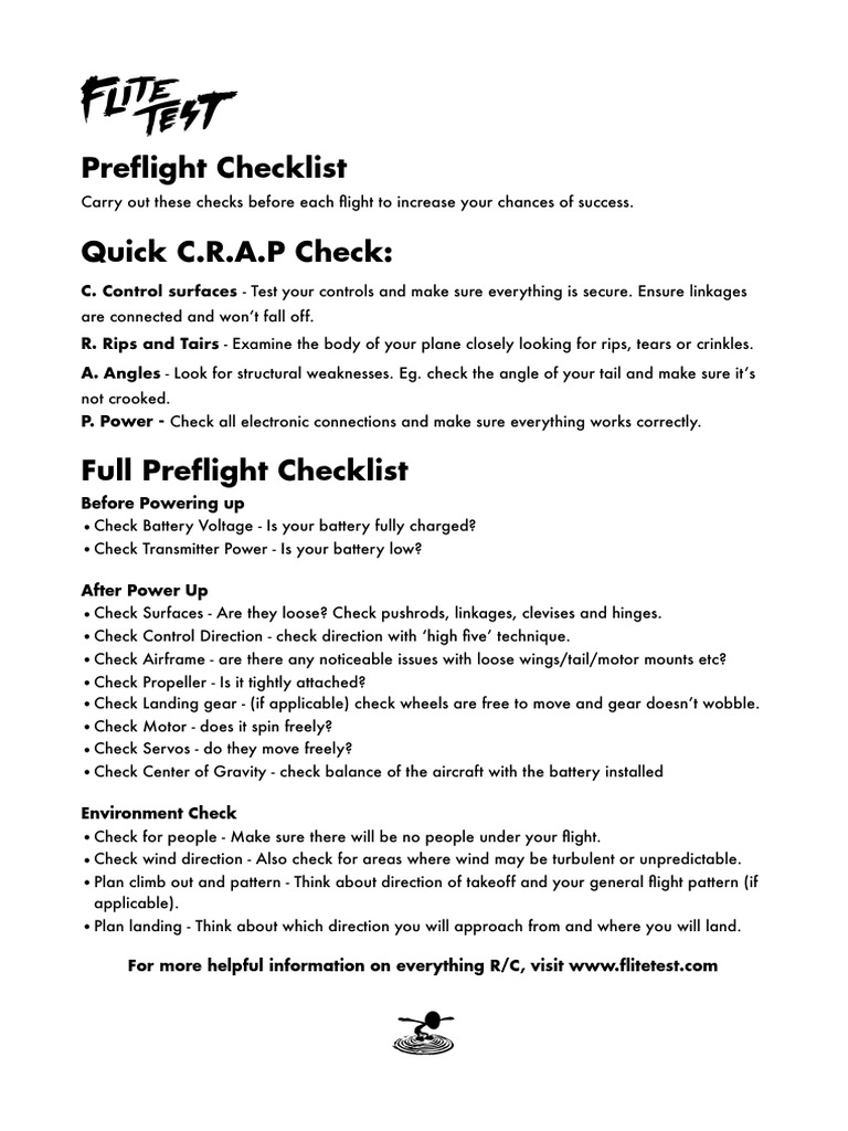 RC Plane Preflight Checklist | PDF