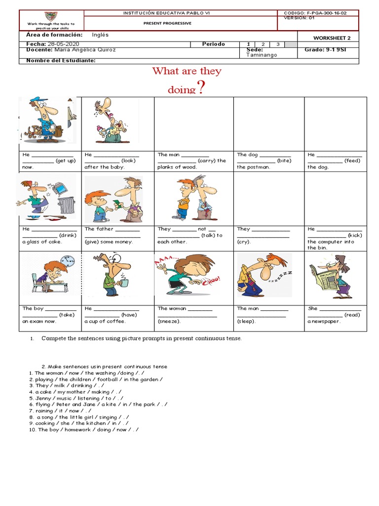 Practicing the Present Progressive Tense through Picture Prompts and ...