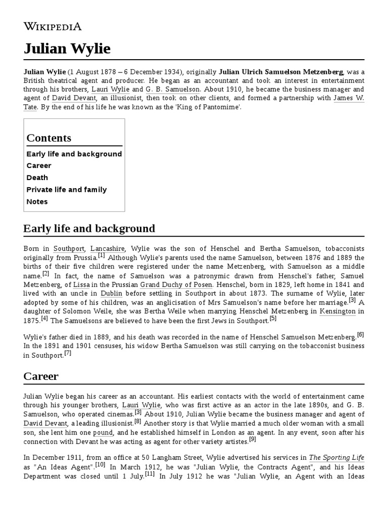 Julian Wylie: Julian Wylie (1 August 1878 - 6 December 1934 ...