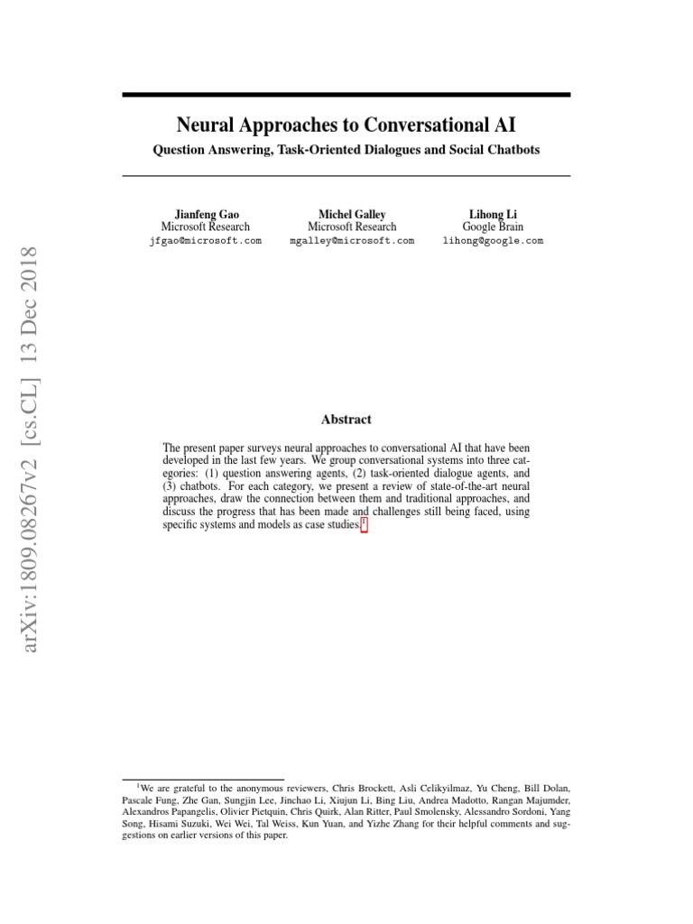 Neural Approaches To Conversational AI | PDF | Deep Learning ...