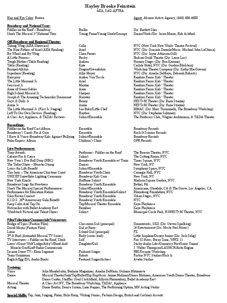 Hayley Feinstein Updated Resume College 2 | PDF | Broadway Theatre ...