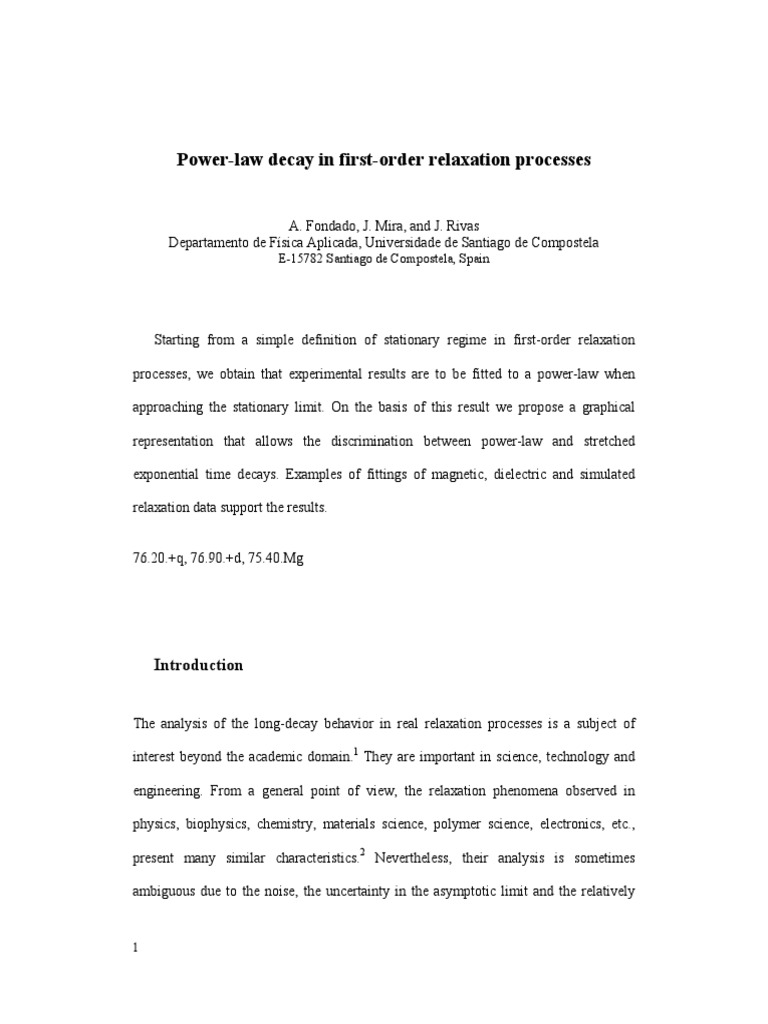 Power-Law Decay in First-Order Relaxation Processes | PDF | Power Law ...