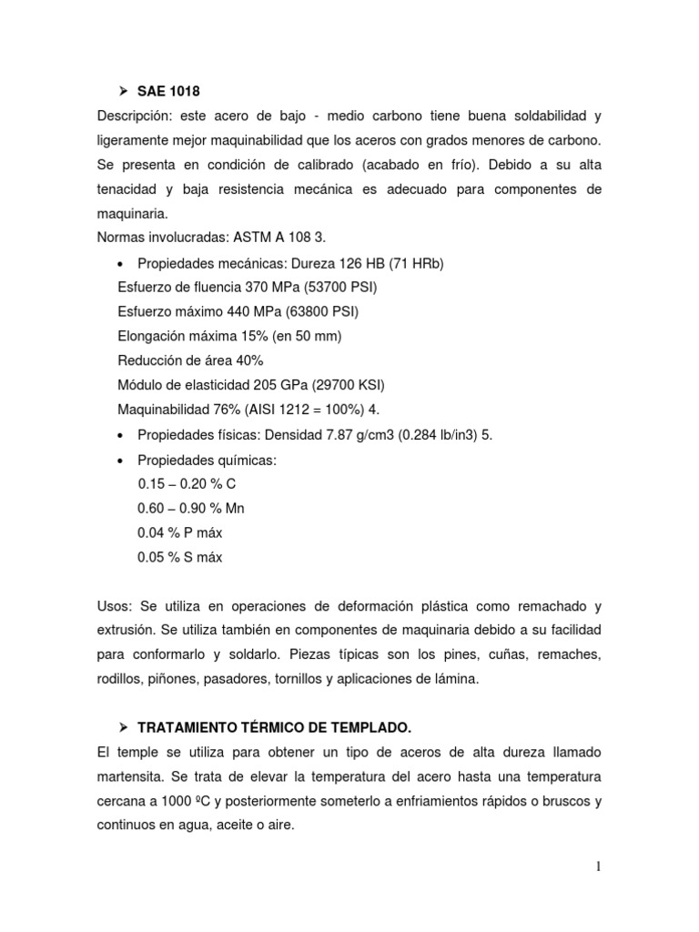 Templado SAE 1018 | PDF | Tratamiento a base de calor | Acero