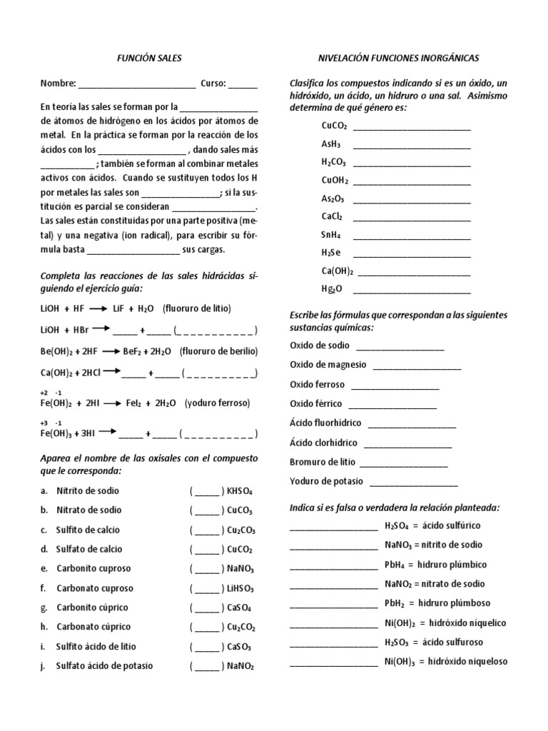 Función y Estructura de Sales | PDF | Sal (química) | Fluoruro