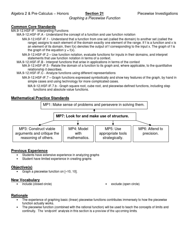 21A - Lesson Notes - Graphing A Piecewise Function | PDF | Function ...