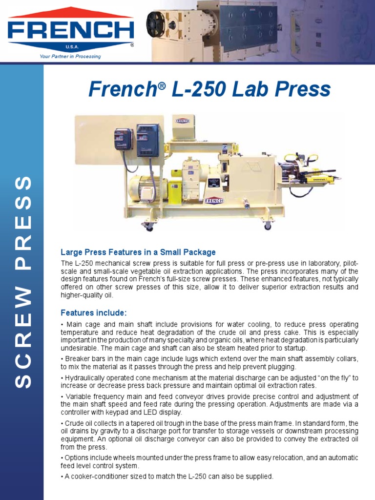 French L-250 Lab Press: Large Press Features in A Small Package | PDF ...